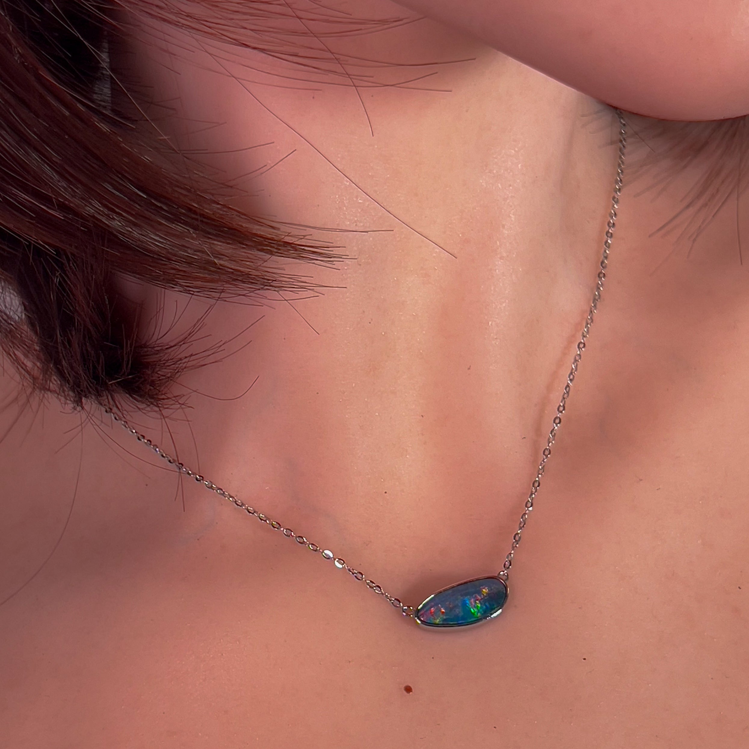 Sterling Silver Freeform Opal doublet 2.71ct necklace